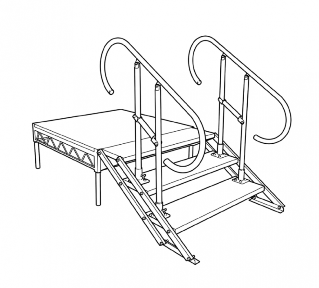 3-STEP STAIR UNIT PIVOTING HAND RAILS - AMP'D Entertainment Inc.
